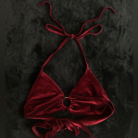 SHEIN | Tops | Burgundy Velvet Backless Oring Halter Top | Poshmark